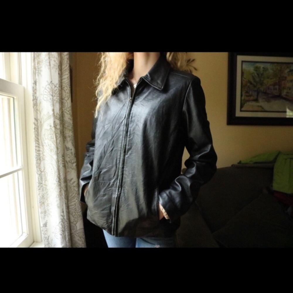 Colebrook & Co Black Leather Zip Front Jacket ! - Gem